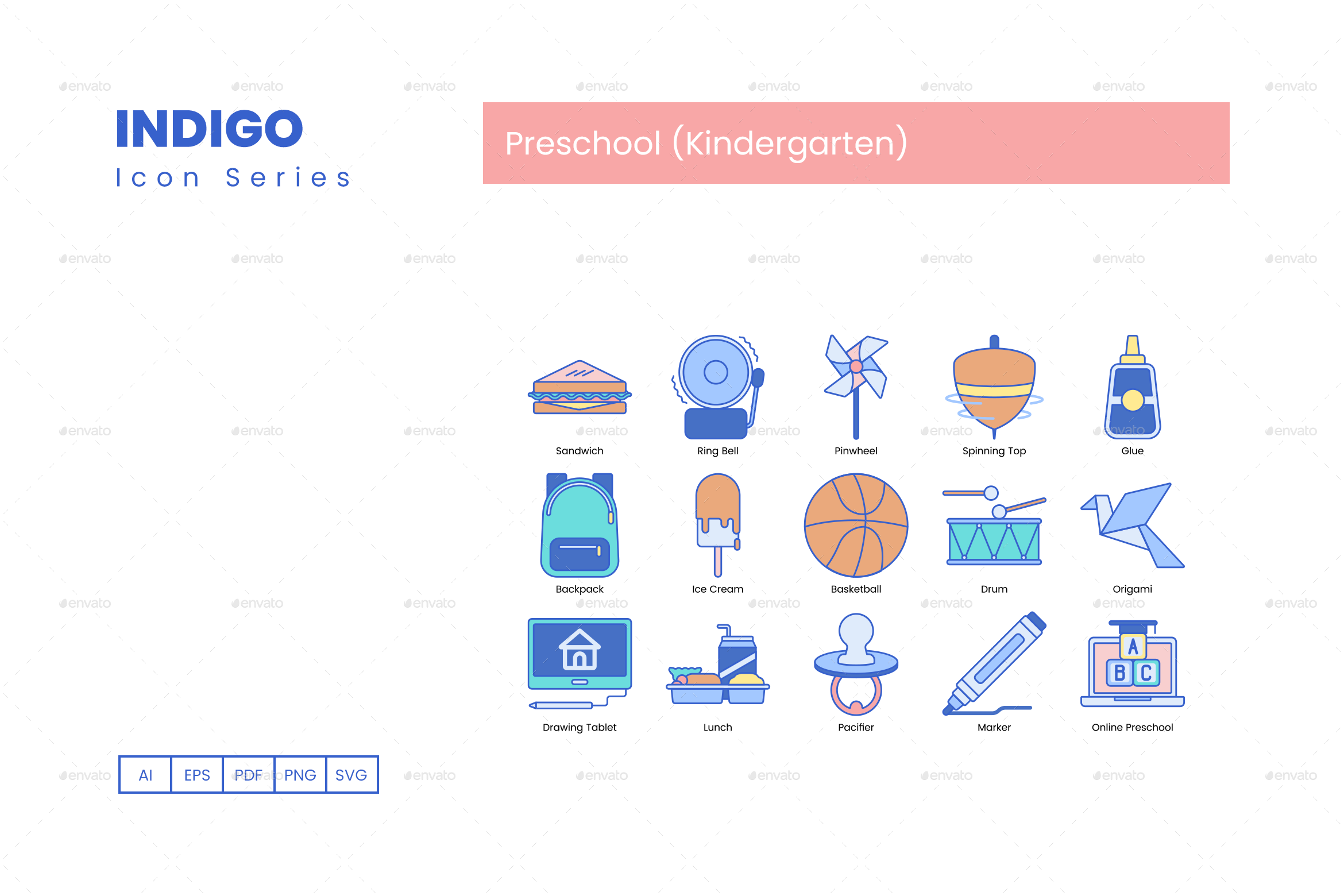 85 Preschool (Kindergarten) Icons | Indigo Series, Icons | GraphicRiver